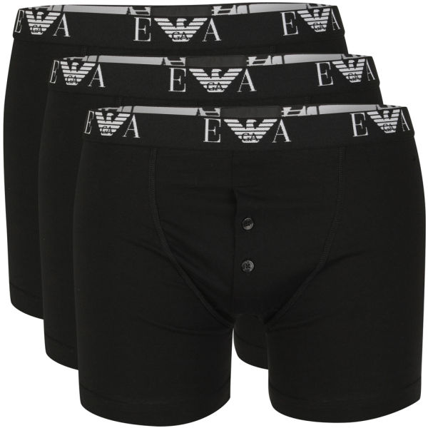 Emporio Armani Mens Button Fly 3 Pack Boxers Black Mens Underwear
