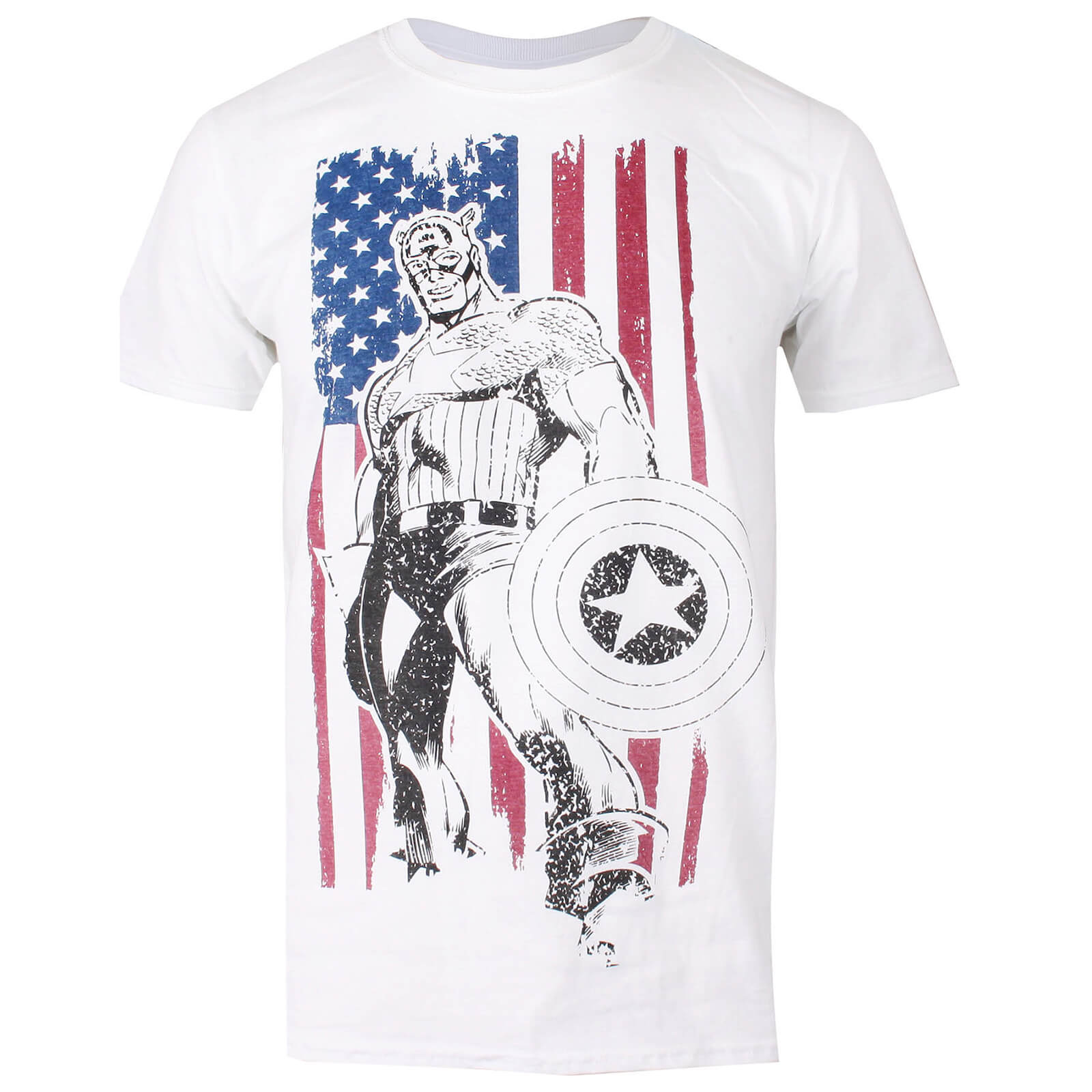 Marvel Men's Captain America Flag T-Shirt - White Merchandise | Zavvi ...