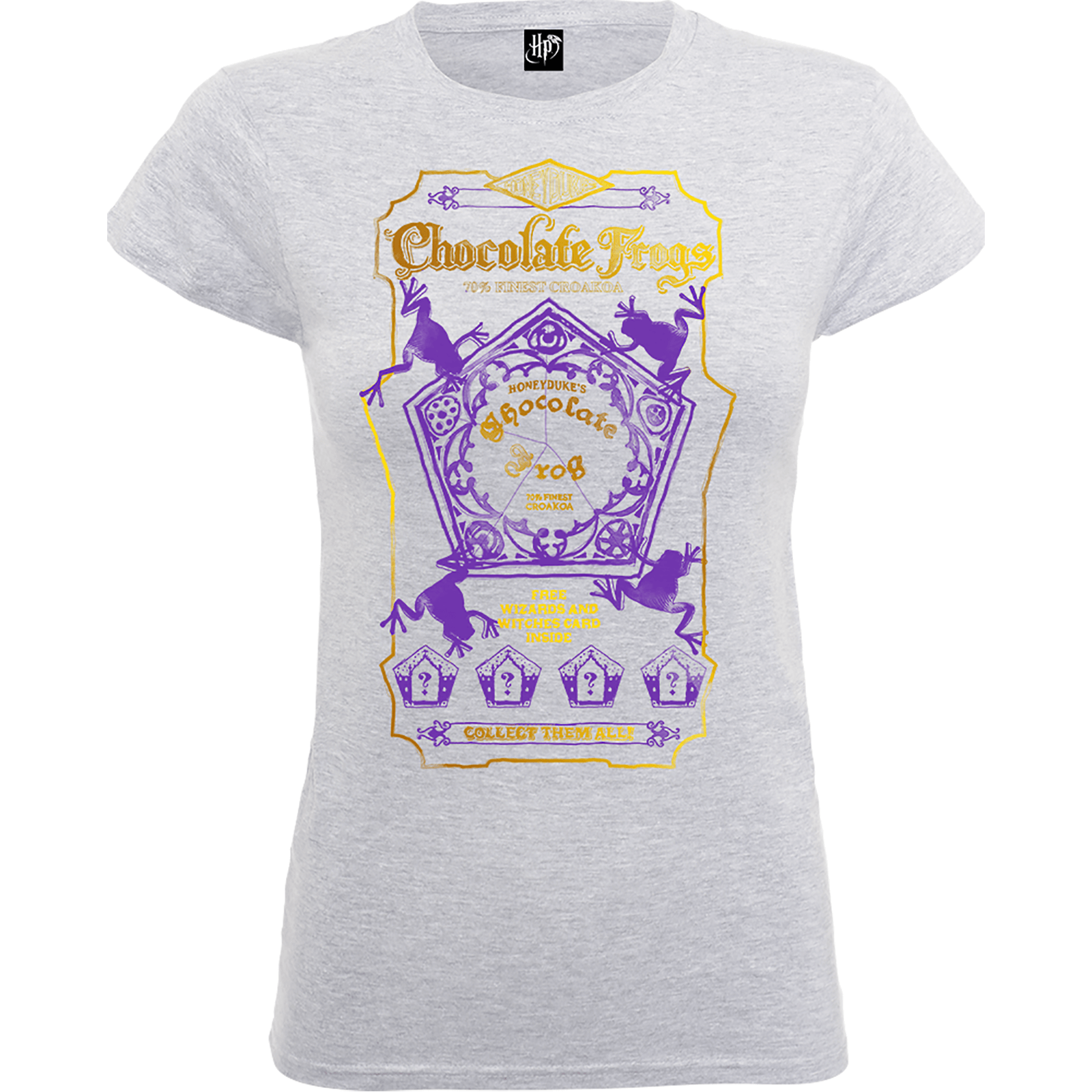 Harry Potter Honeydukes Purple Chocolate Frogs Womens Grey T Shirt