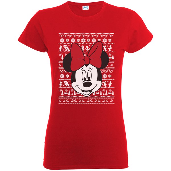 Disney Mickey Mouse Women's Christmas Minnie Head T-Shirt - Red ...
