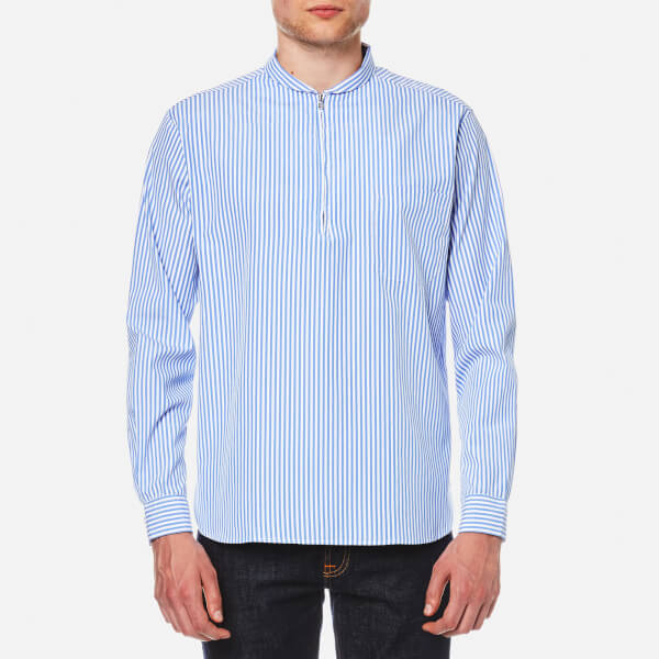 Our Legacy Men's Shawl Zip Long Sleeve Shirt - Blue Stripe - Free UK ...