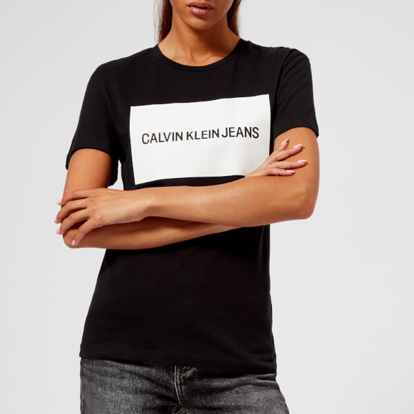 Calvin Klein Jeans Womens Institutional Box Logo T Shirt Ck Black