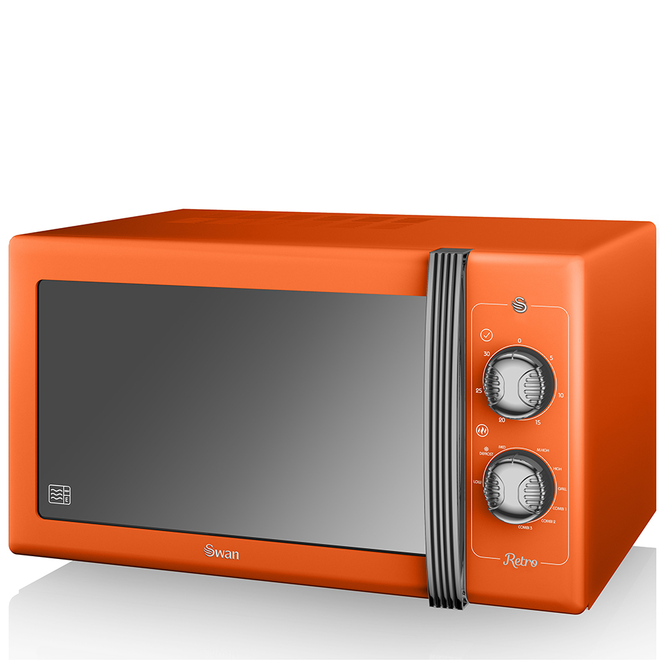 Swan SM22070ON 25L Retro Manual Microwave - Orange | IWOOT